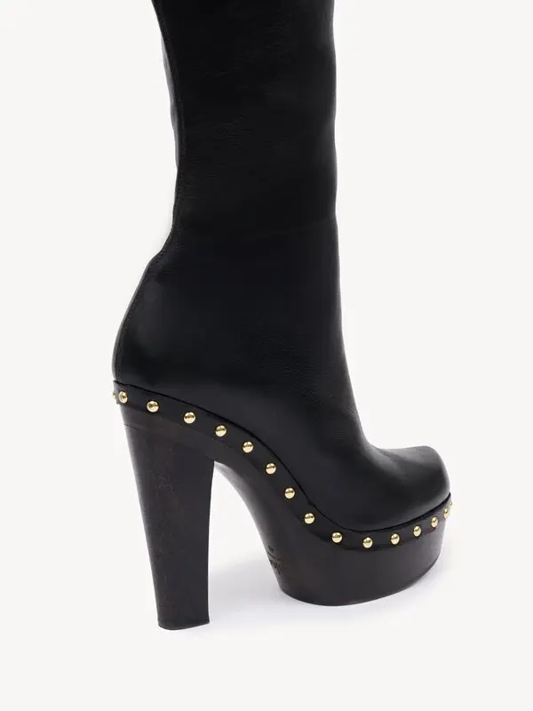 Chloé Lola Over-the-knee Boots With Wooden Platform - Black