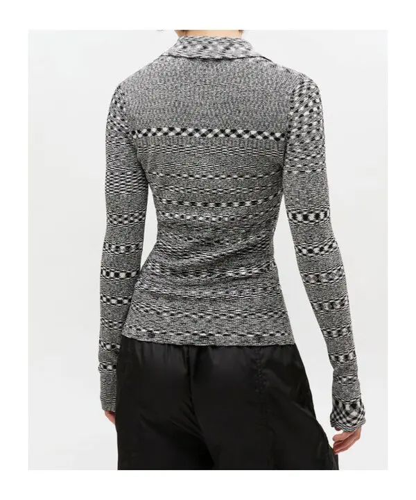 GANNI Striped Knitted Polo Shirt - Black