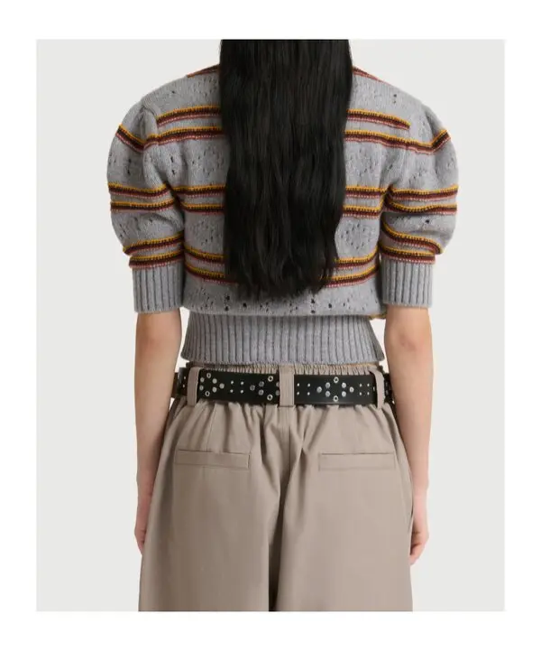 Marni Striped Openwork Knit Jumper - Gray