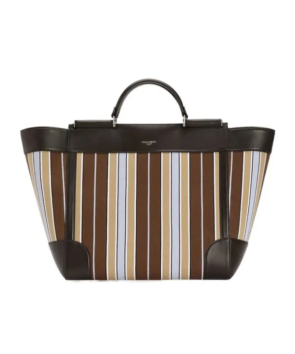 Dolce & Gabbana Striped Canvas And Leather Tote - Black