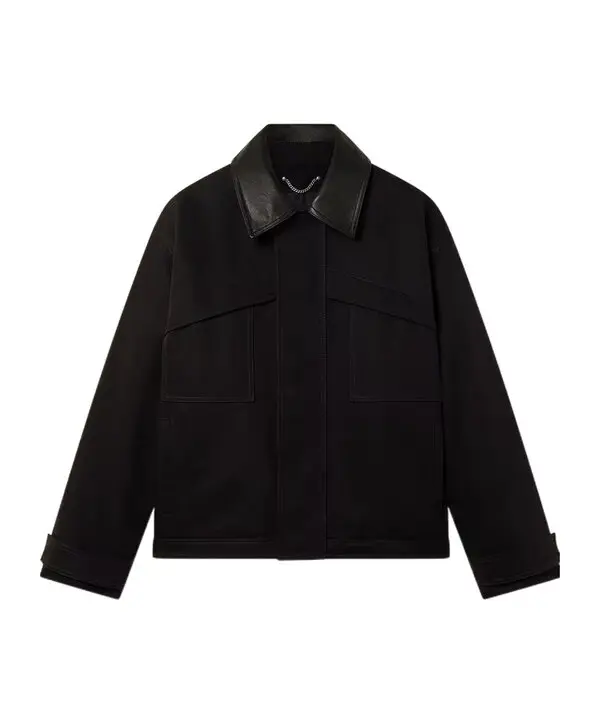 GOLDEN GOOSE Long Sleeve Bomber Jacket With Leather Collar - Black