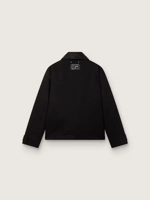 GOLDEN GOOSE Long Sleeve Bomber Jacket With Leather Collar - Black
