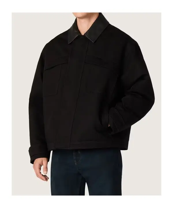 GOLDEN GOOSE Long Sleeve Bomber Jacket With Leather Collar - Black