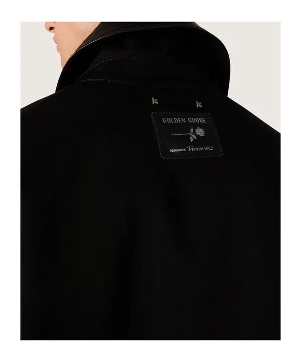 GOLDEN GOOSE Long Sleeve Bomber Jacket With Leather Collar - Black