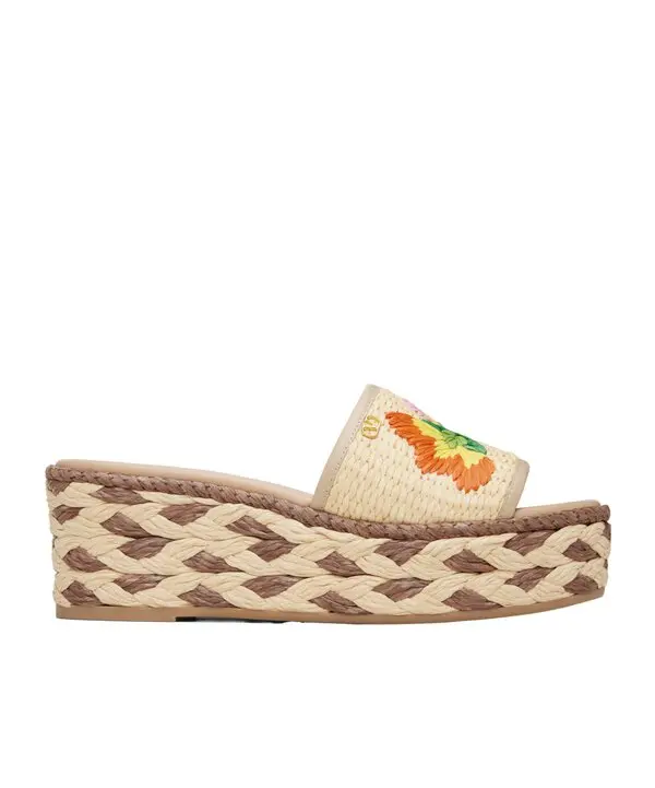 Valentino Garavani Polished Leather And Woven Faux Grass Platform Sandals - Natural/taupe