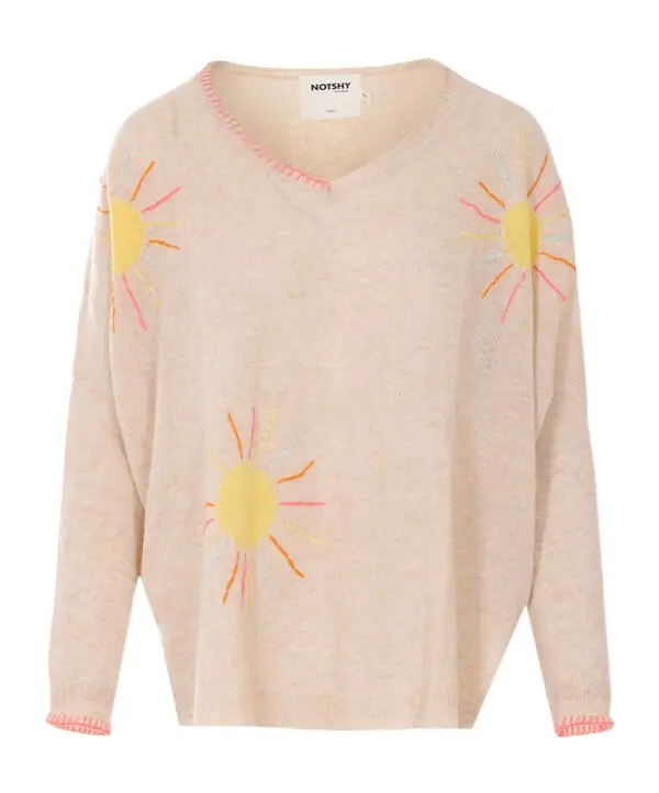 NOTSHY Flavy Embroidered V-neck Knitted Sweater - Nude