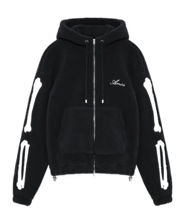 Amiri Bones Fleece Zip-up Hoodie - Black