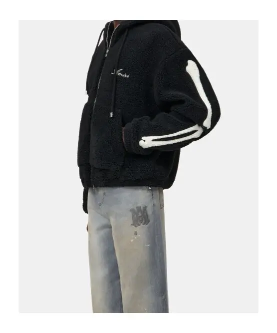Amiri Bones Fleece Zip-up Hoodie - Black