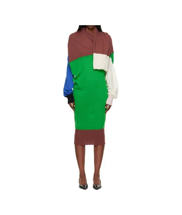 Issey Miyake Color-blocked Knit Dress With Scarf