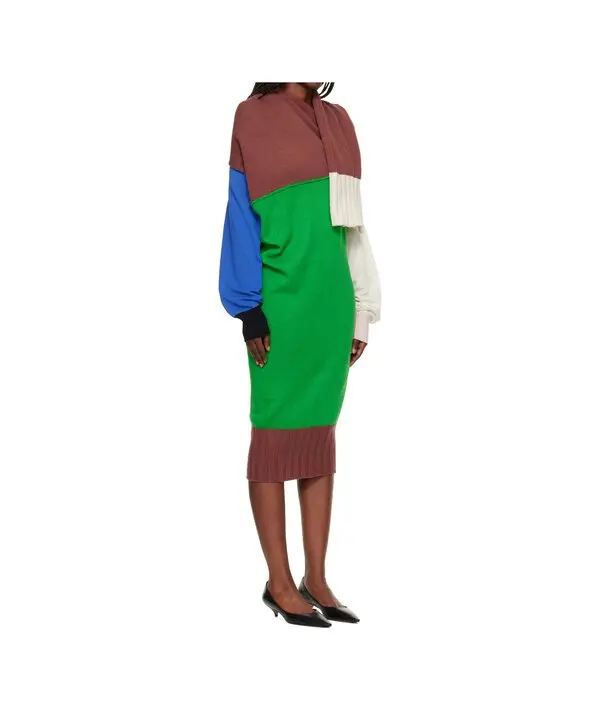 Issey Miyake Color-blocked Knit Dress With Scarf