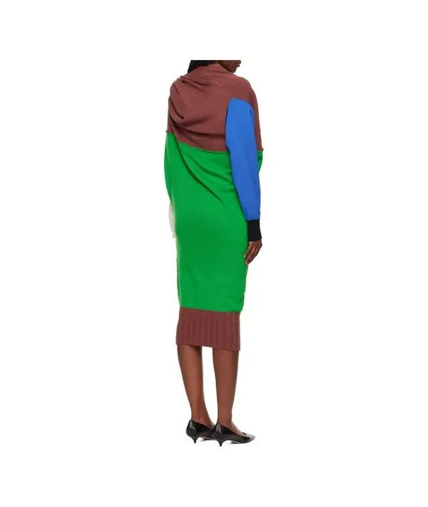 Issey Miyake Color-blocked Knit Dress With Scarf