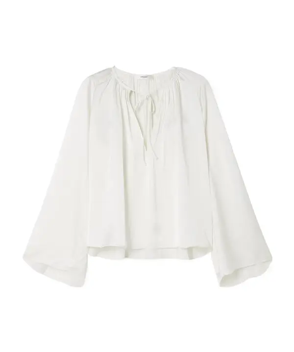 FRAME Pleated Blouse With Keyhole Neckline