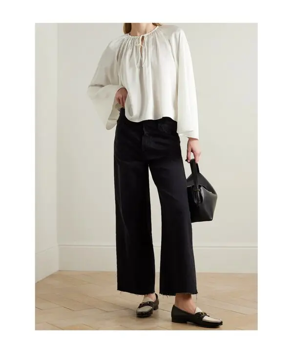 FRAME Pleated Blouse With Keyhole Neckline