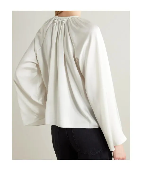 FRAME Pleated Blouse With Keyhole Neckline
