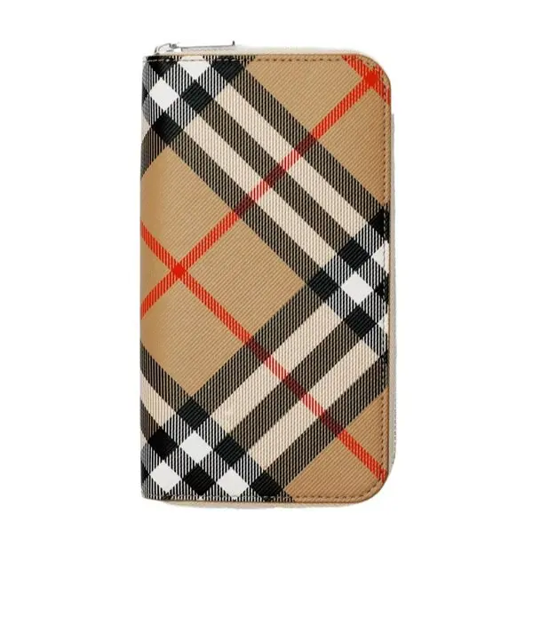 Burberry Checkered Zip-around Wallet - Sand