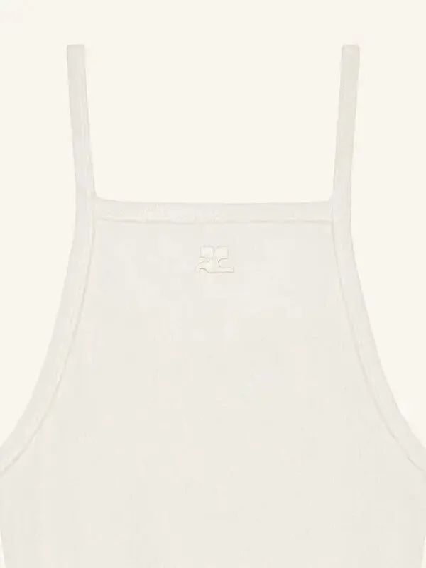 COURREGES Sleeveless A-line Mini Dress With Embroidered Logo - Light Bone