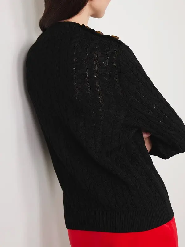 BLAZÉ MILANO Cable Knit Sweater With Shoulder Buttons - Black