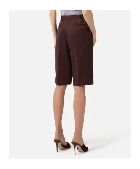 Elisabetta Franchi Pleated Bermuda Shorts With Rivet And Ring Detail - Cocoa