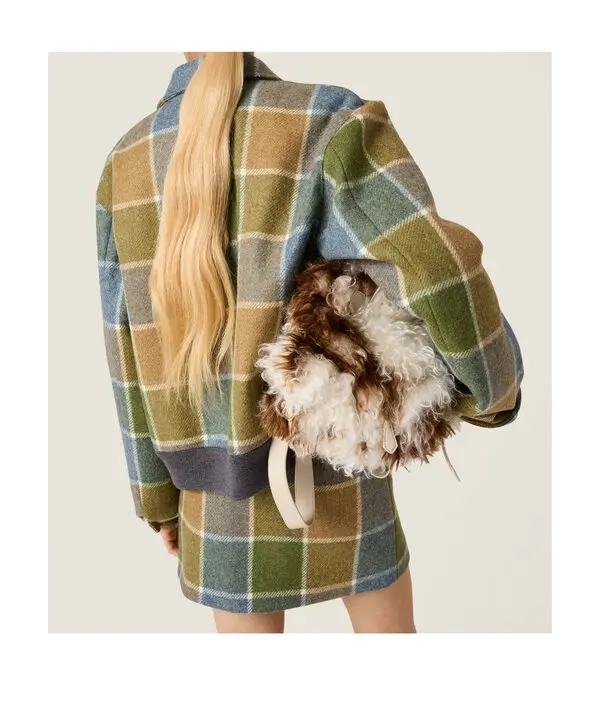Miu Miu Checked Blouson Jacket - Camel/pilot Blue