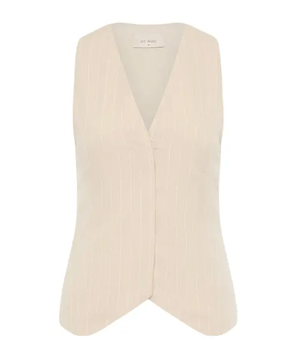 ST. AGNI Sleeveless V-neck Button Vest - Latte