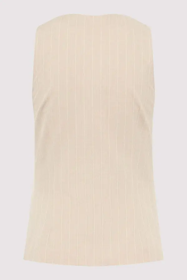 ST. AGNI Sleeveless V-neck Button Vest - Latte