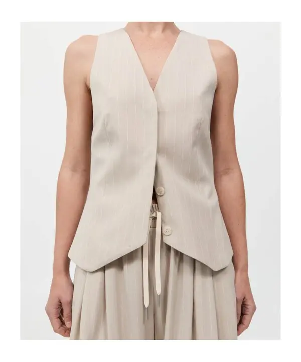 ST. AGNI Sleeveless V-neck Button Vest - Latte