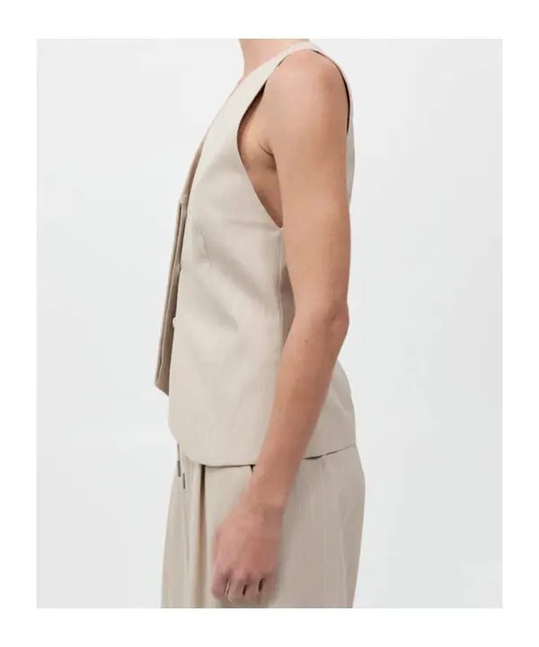ST. AGNI Sleeveless V-neck Button Vest - Latte