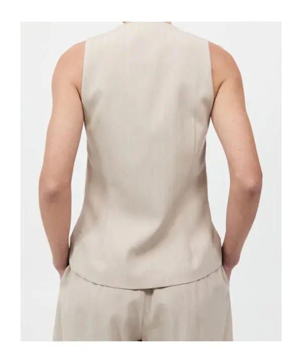 ST. AGNI Sleeveless V-neck Button Vest - Latte