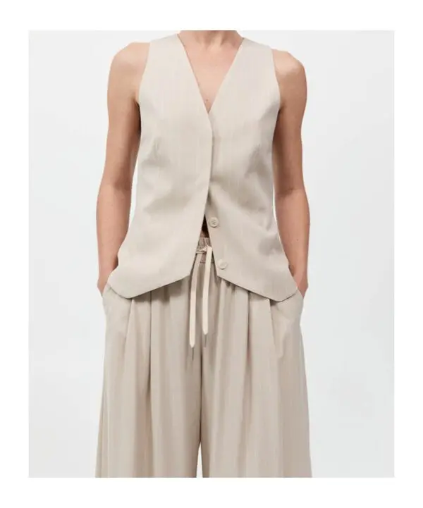 ST. AGNI Sleeveless V-neck Button Vest - Latte