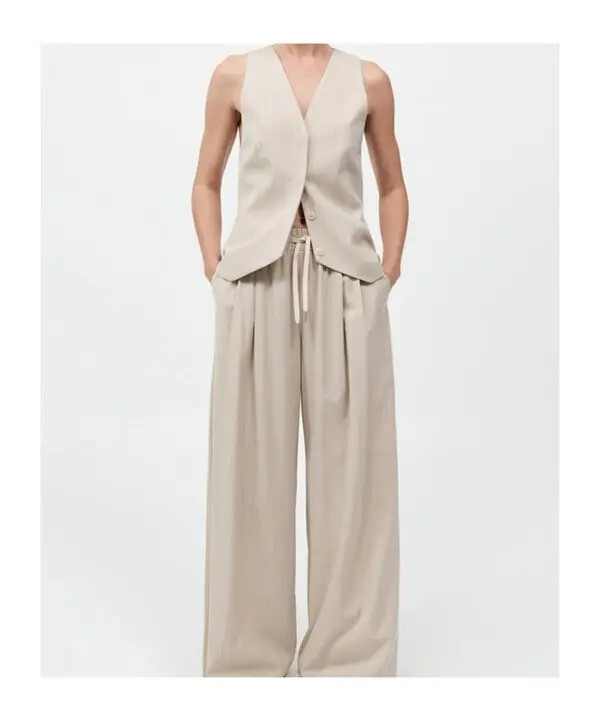ST. AGNI Sleeveless V-neck Button Vest - Latte