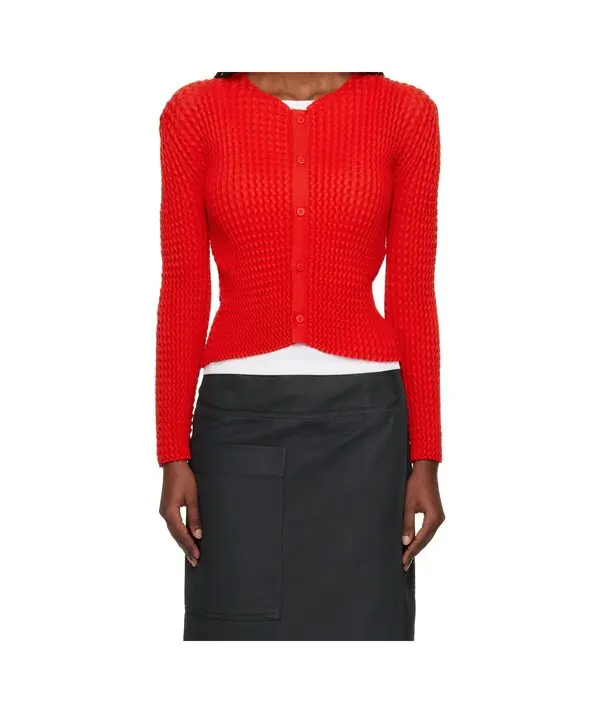 Issey Miyake Textured Knit Button-down Cardigan - Red