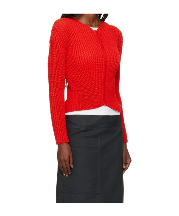 Issey Miyake Textured Knit Button-down Cardigan - Red