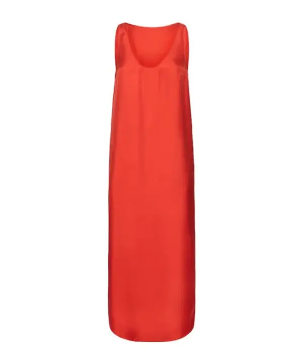 Loulou De Saison Nada Scoop Neckline Silk Long Dress - Red