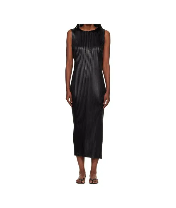 Issey Miyake Sleeveless Metallic Pleated Midi Dress