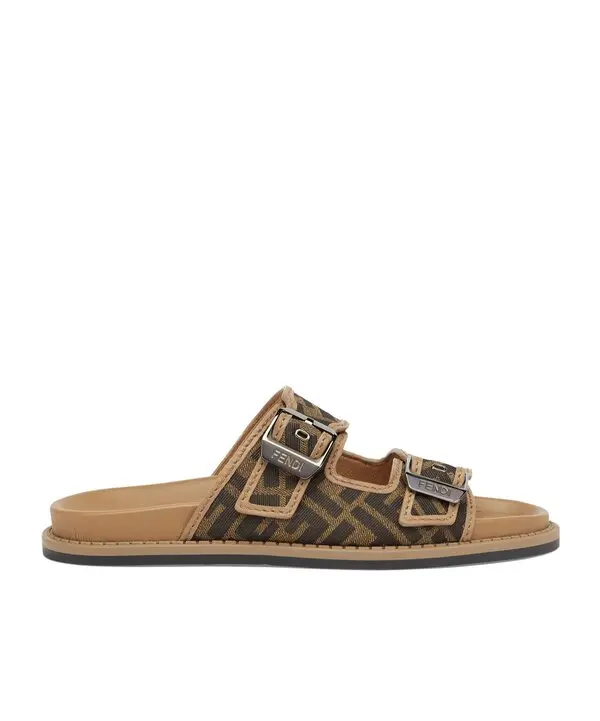 Fendi Monogrammed Strap Buckle Sandals - Brown