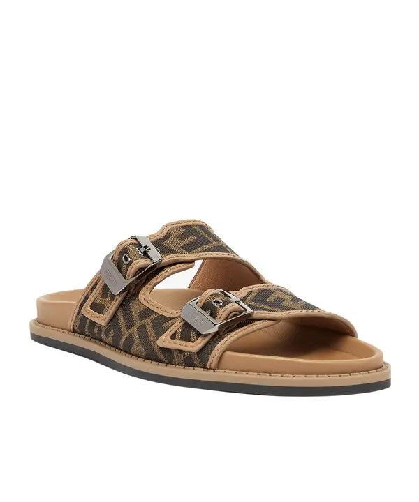 Fendi Monogrammed Strap Buckled Sandals - Brown