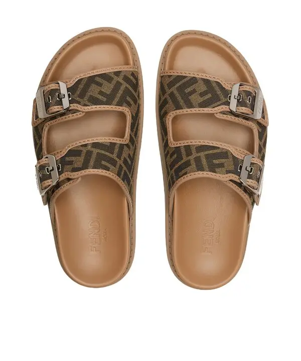 Fendi Monogrammed Strap Buckled Sandals - Brown