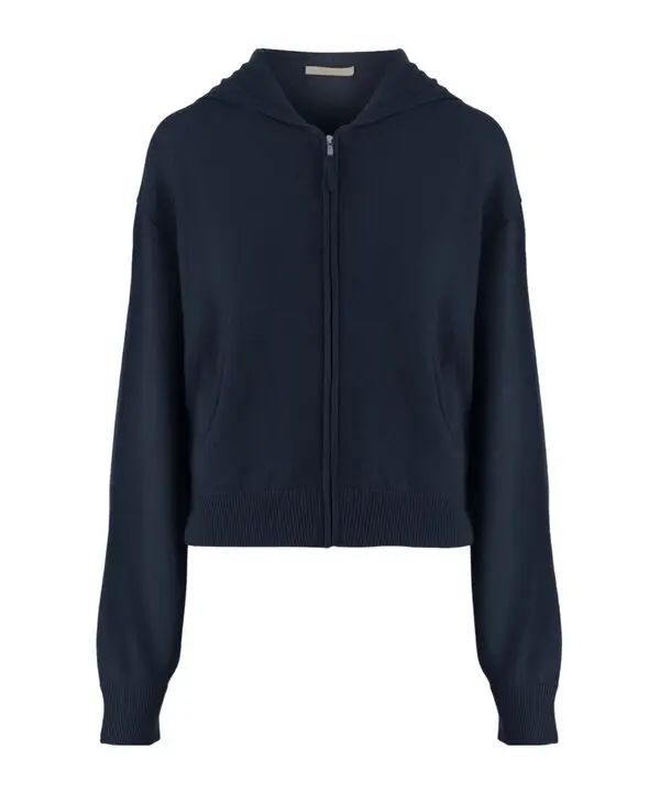 ALLUDE Zip-up Hooded Sweater - Black