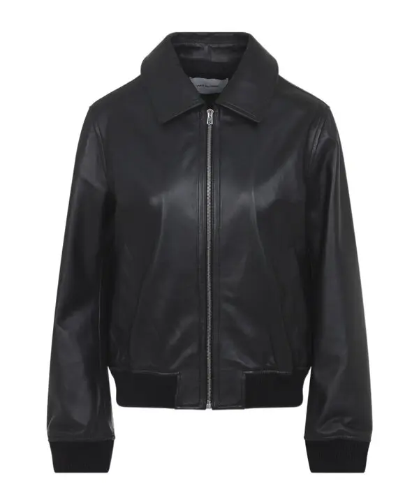 YVES SALOMON Long-sleeved Zip-up Leather Jacket - Black