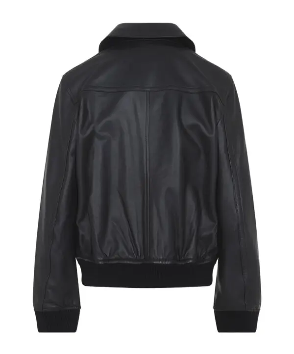 YVES SALOMON Long Sleeve Zip-up Leather Jacket - Black