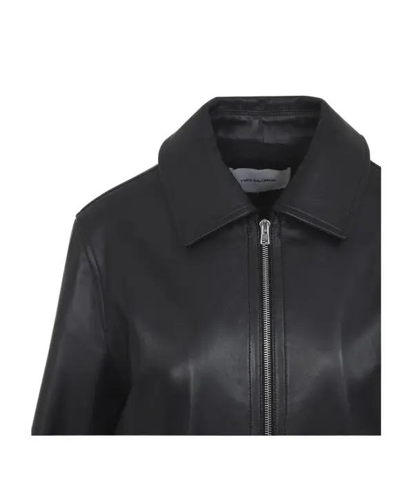 YVES SALOMON Long Sleeve Zip-up Leather Jacket - Black