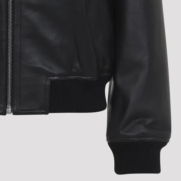 YVES SALOMON Long Sleeve Zip-up Leather Jacket - Black