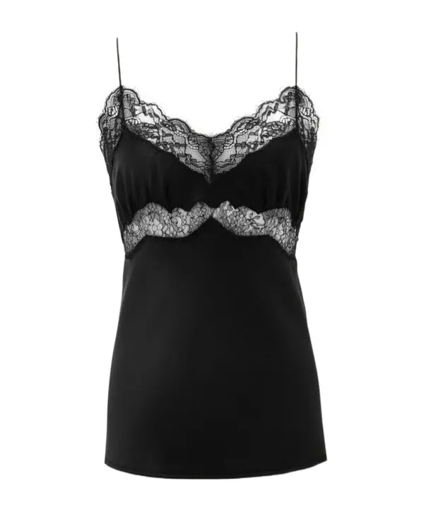 Saint Laurent Lingerie Top In Silk Satin And Lace - Black