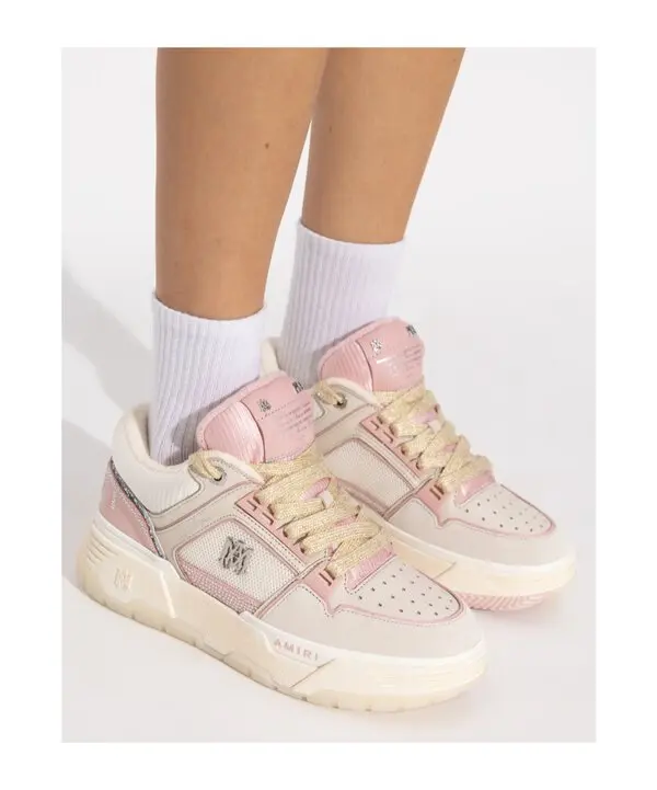 Amiri Glitter-embellished Two-tone Lace-up Sneakers - Pink