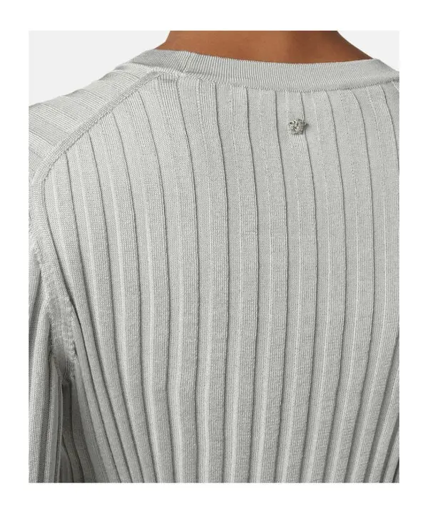 Versace Ribbed Knit Crewneck Top With Medusa Studs - Grey