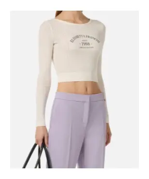 Elisabetta Franchi Printed Logo Knit Top - Ivory