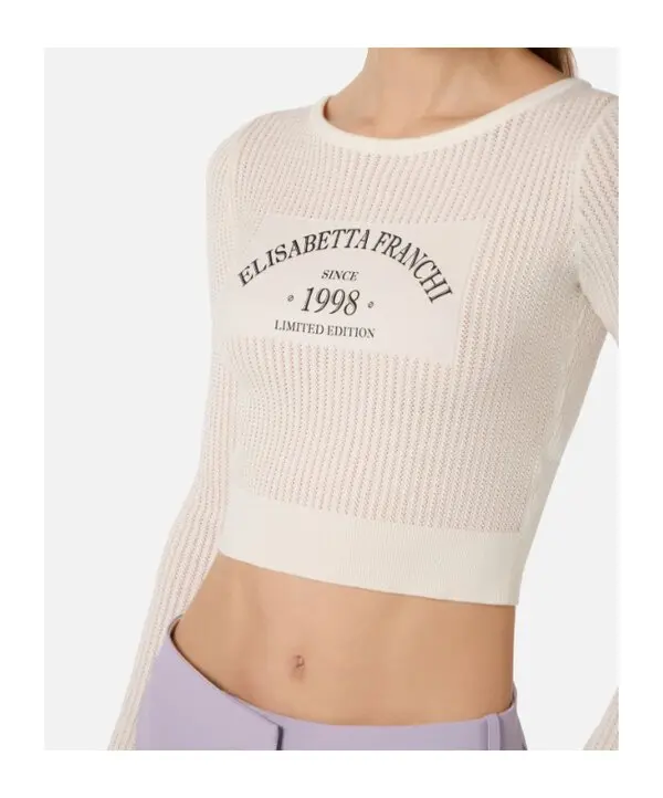 Elisabetta Franchi Printed Logo Knit Top - Ivory