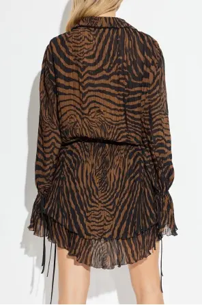 Blumarine V-neck Drawstring Waist Layered Mini Dress - Black