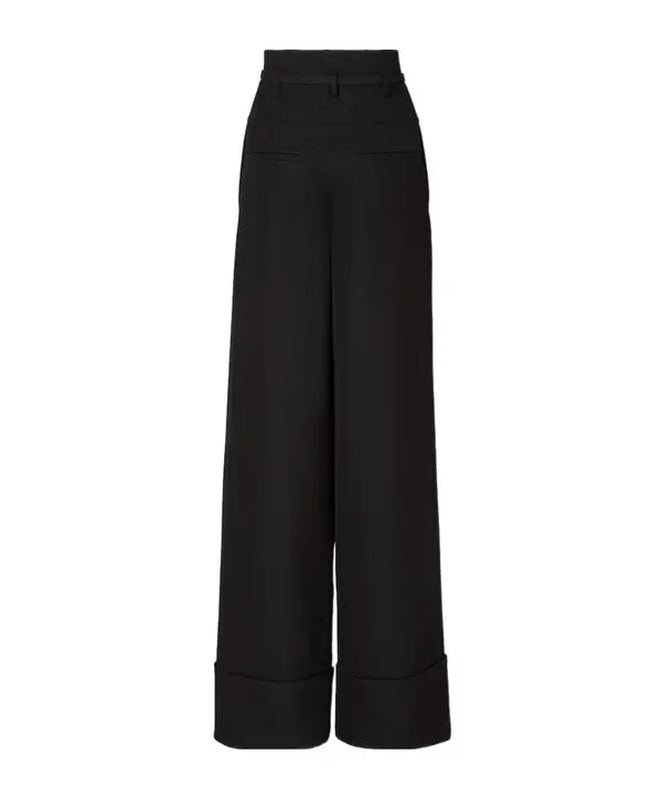 Fendi Ff Buckle Belted Wide-leg Wool Trousers - Black