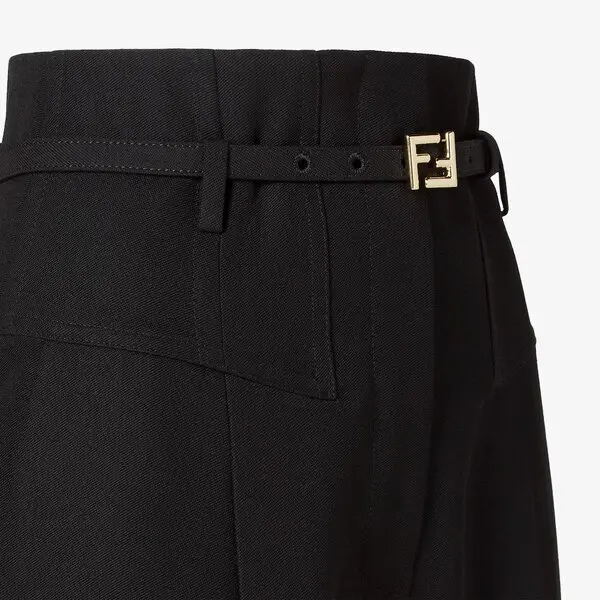 Fendi Ff Buckle Belted Wide-leg Wool Trousers - Black